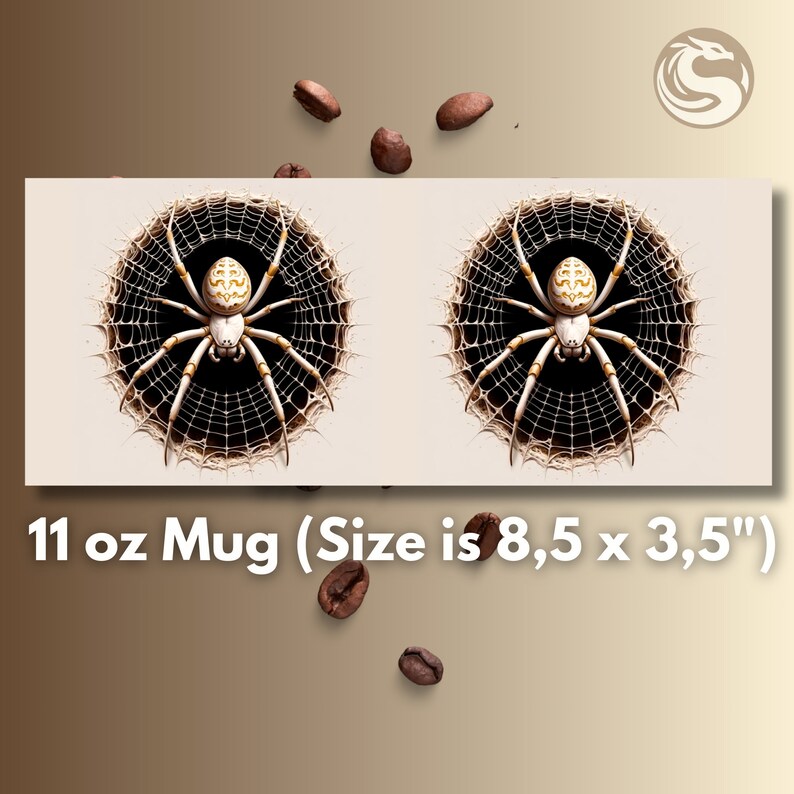 3D Spider Mug Wrap, 3D Golden Spider Mug for 11oz and 15oz Mugs ...