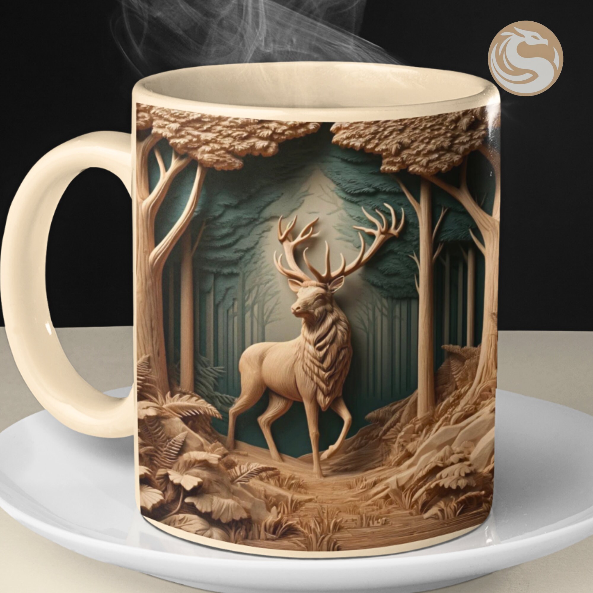 3D Wood Forest Deer Mug Wrap, 3D Wood Deer Mug 11oz and 15oz Mugs ...
