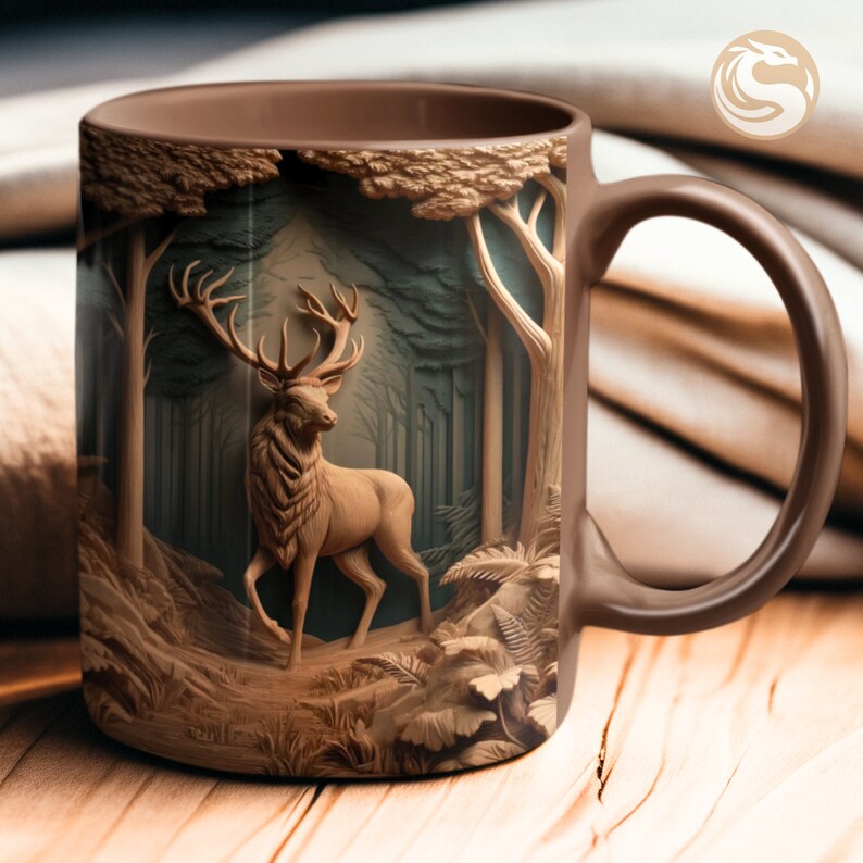 3D Wood Forest Deer Mug Wrap, 3D Wood Deer Mug 11oz and 15oz Mugs ...