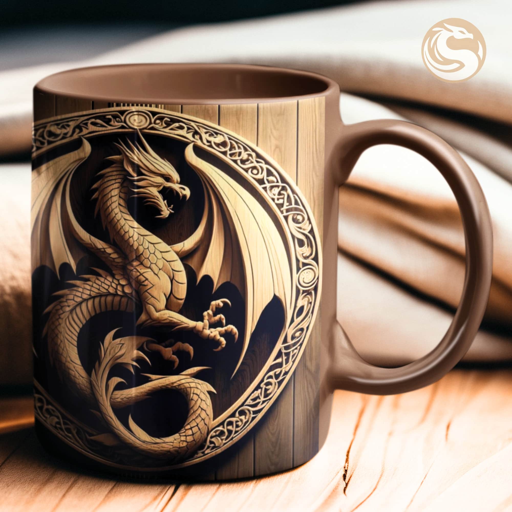 3D Wooden Dragon Mug Wrap, 3D Dragon Mug for 11oz and 15oz Mugs ...