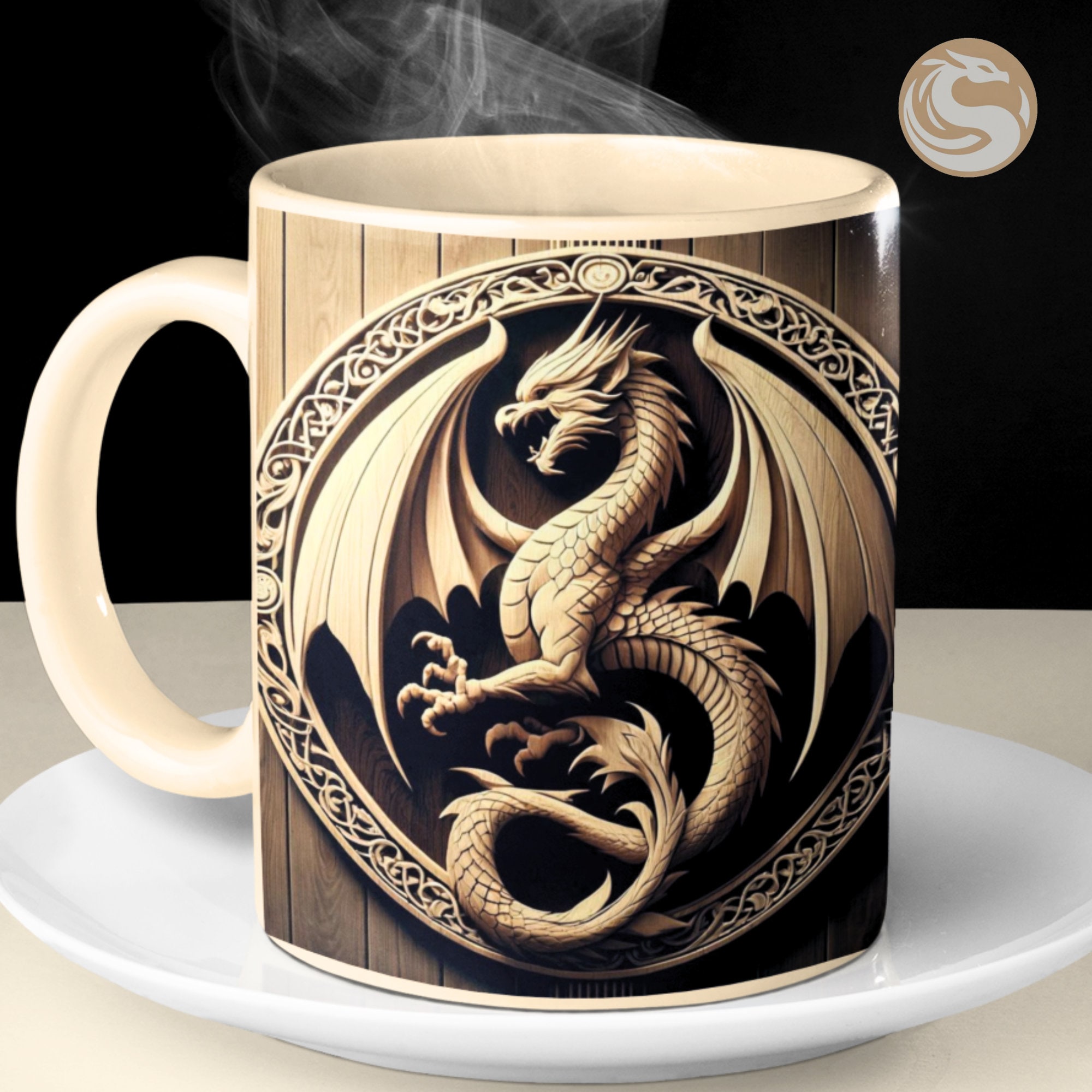 3D Wooden Dragon Mug Wrap, 3D Dragon Mug for 11oz and 15oz Mugs ...