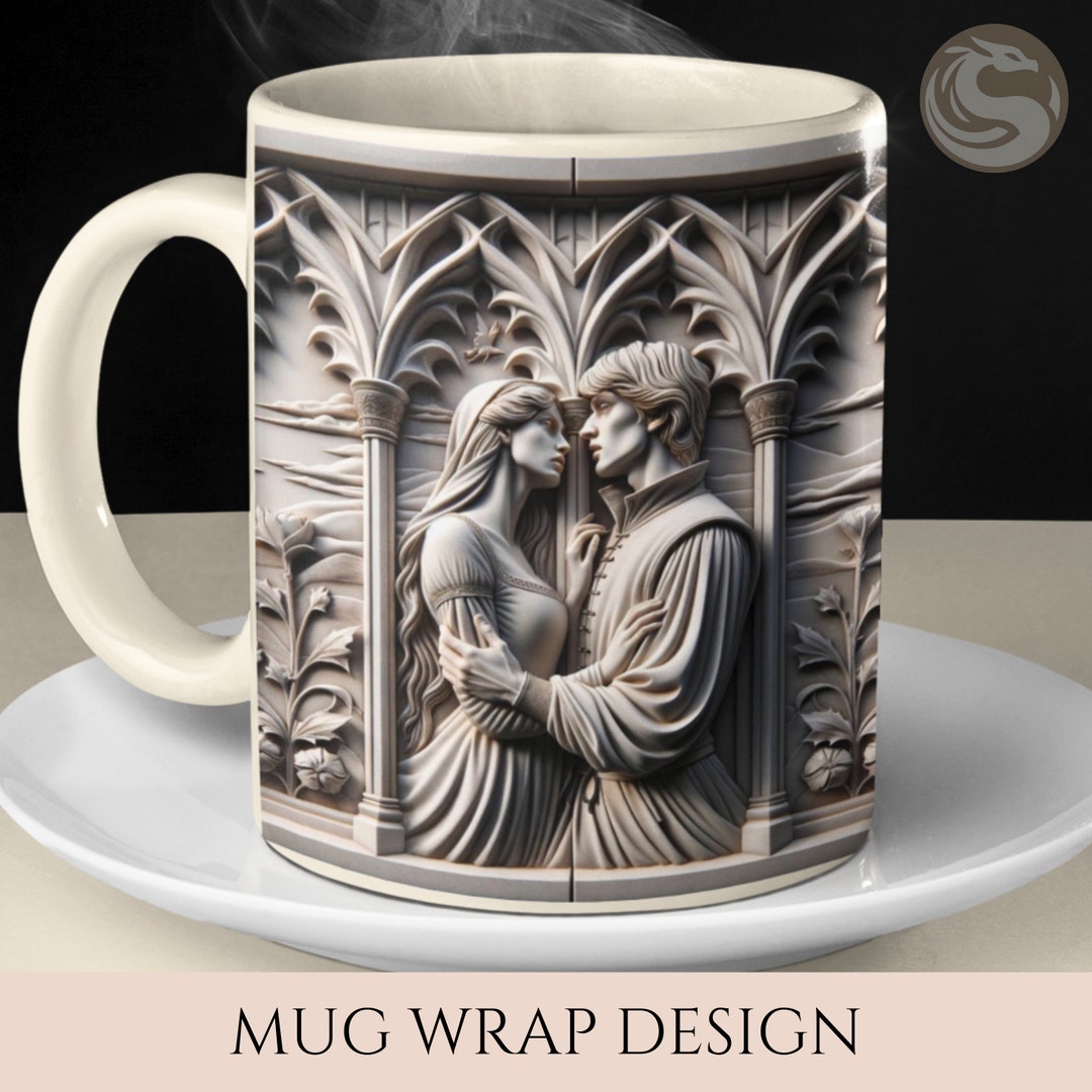 3D Medieval Romantic Lovers in Castle Window Mug Wrap, Sublimation ...