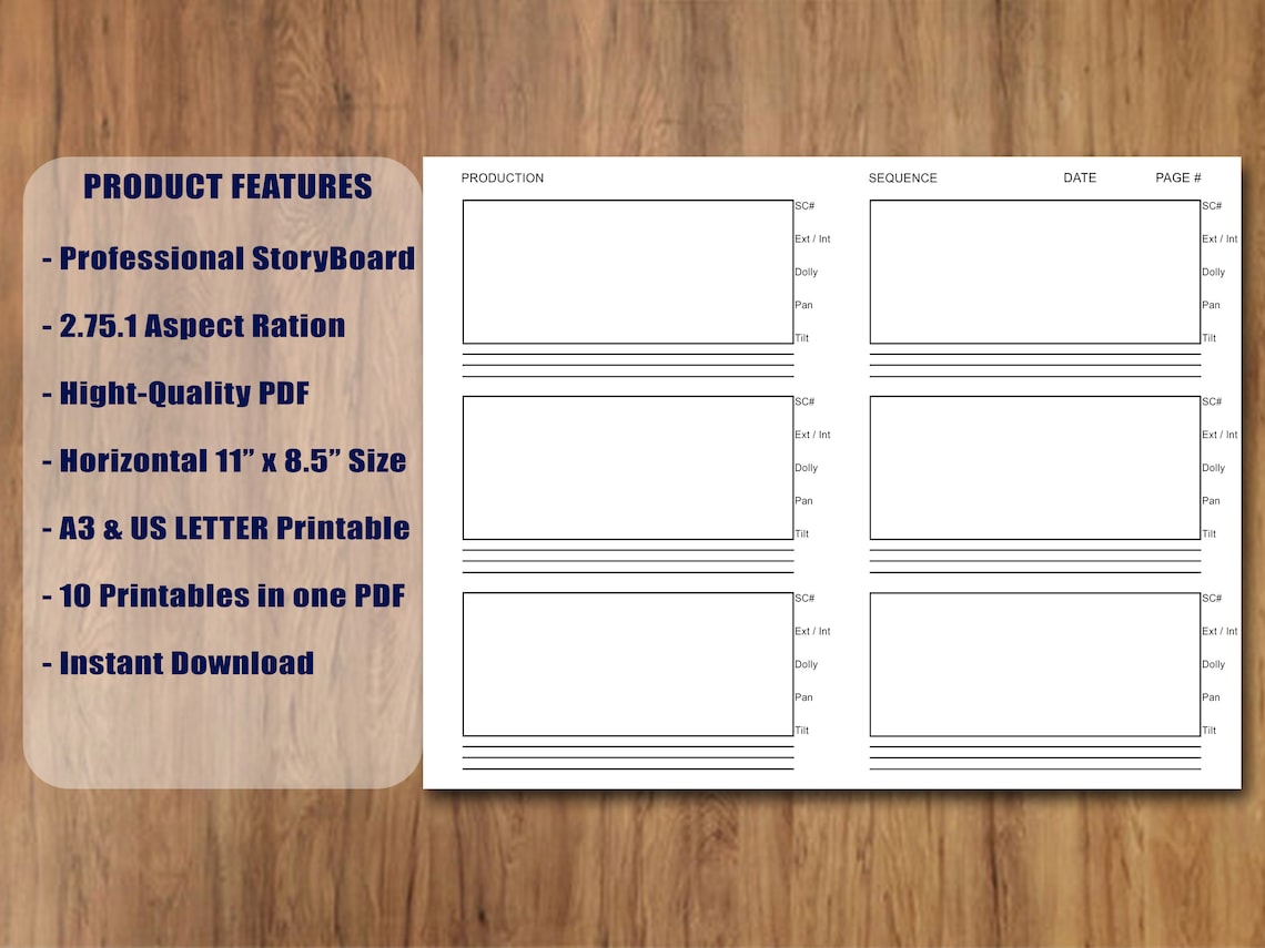 Professional Storyboard Printable for Filmmakers, Cinematographers ...