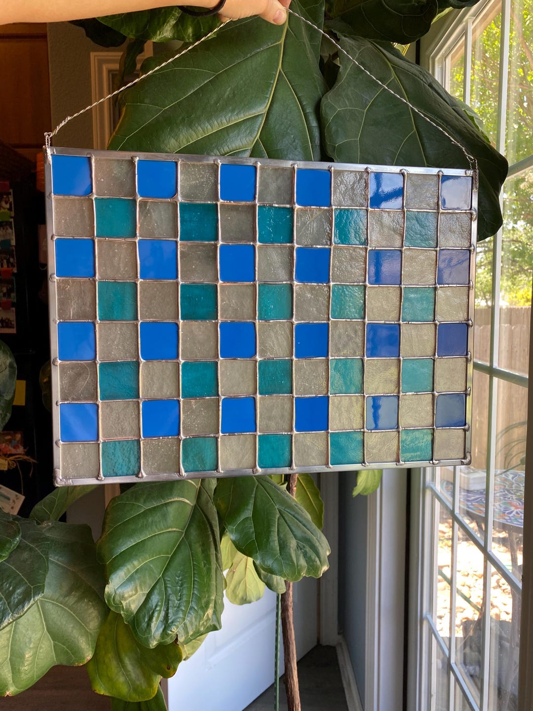 Checkered Stained Glass Panel - Etsy