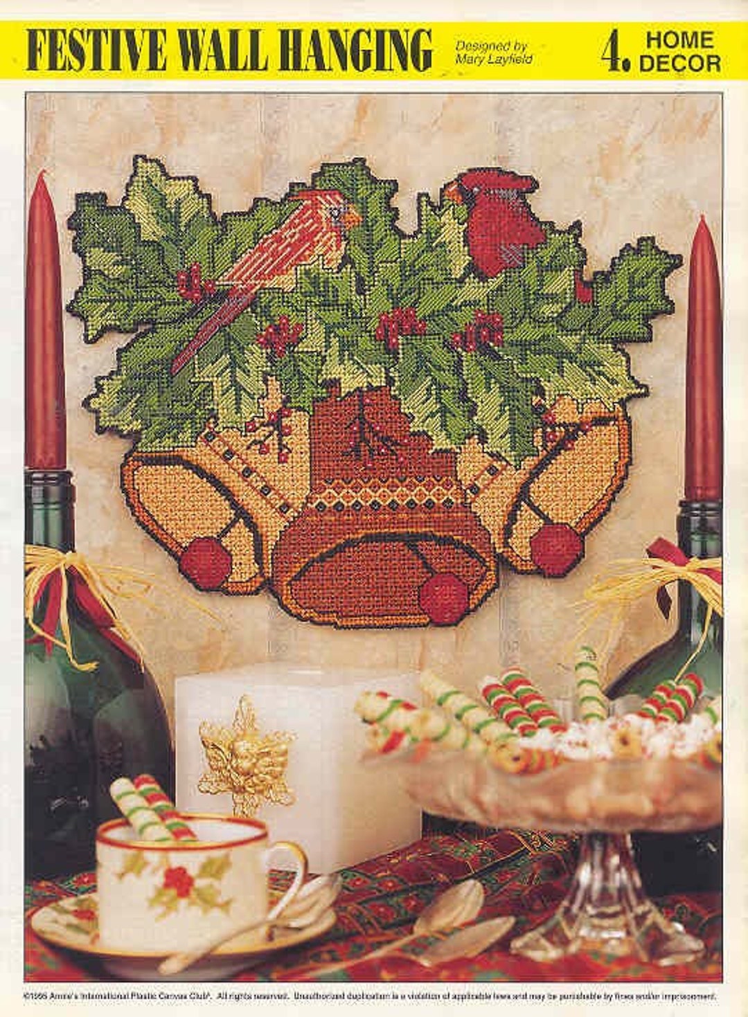 Festive Wall Hanging ~ Plastic Canvas Pattern ~ Cardinals and Bells ...