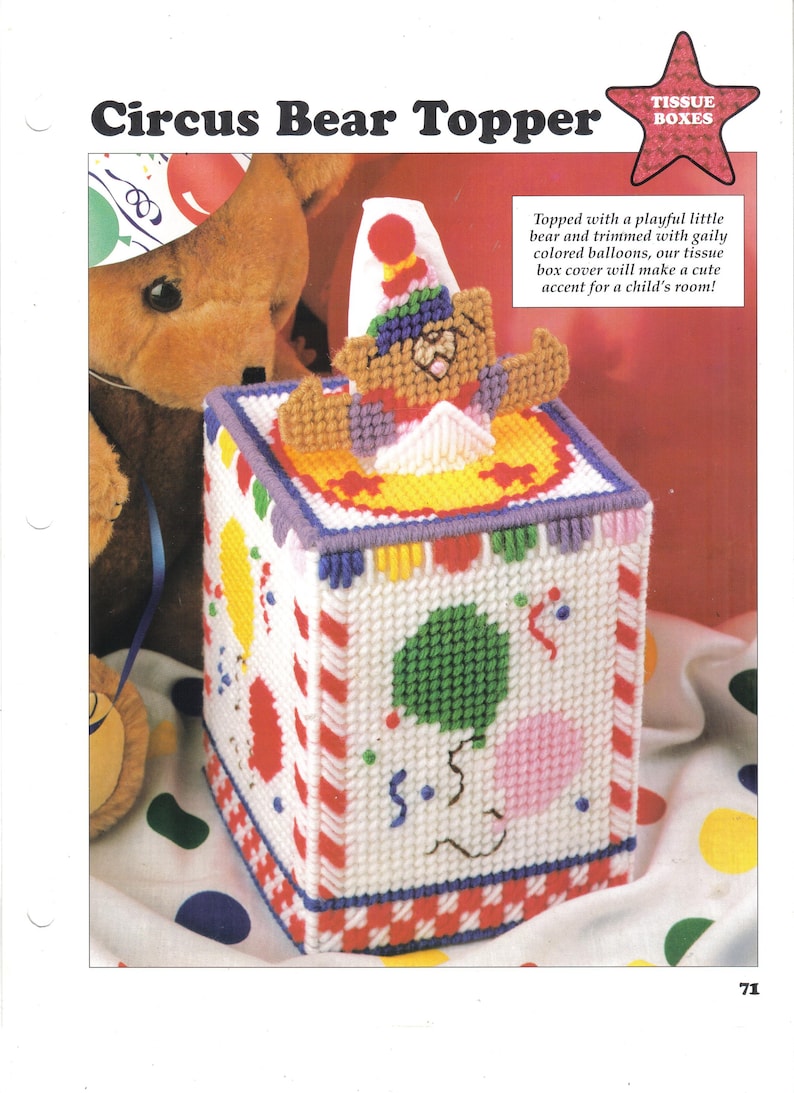Circus Bear Tissue Topper Plastic Canvas Tissue Box Cover Pattern ...