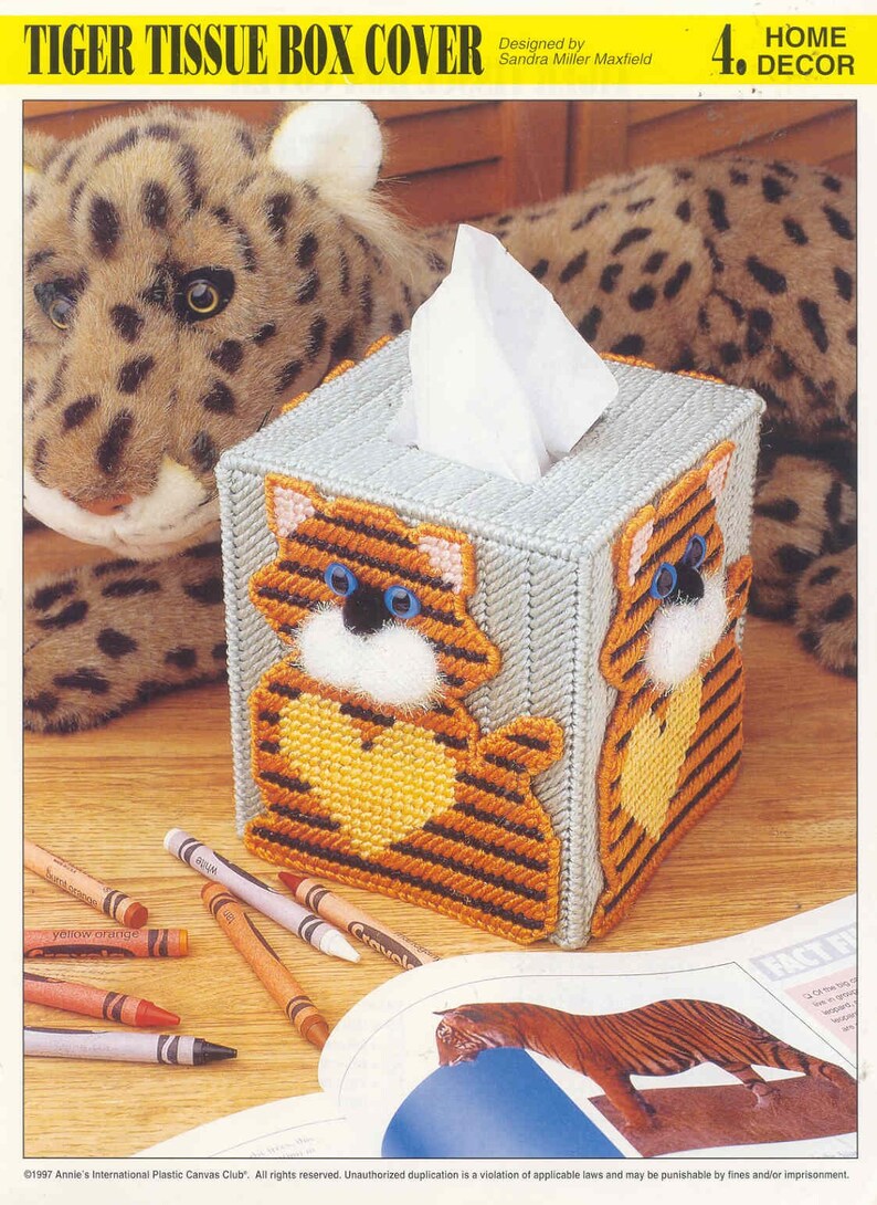 Tiger Tissue Box Cover --- Plastic Canvas Pattern - Etsy