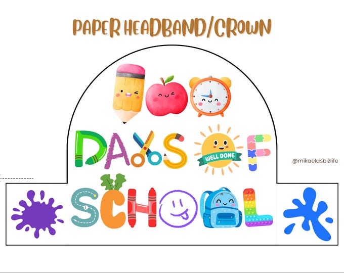 Personalised 100 Days of School Headband, Printable Paper Crown 100 ...
