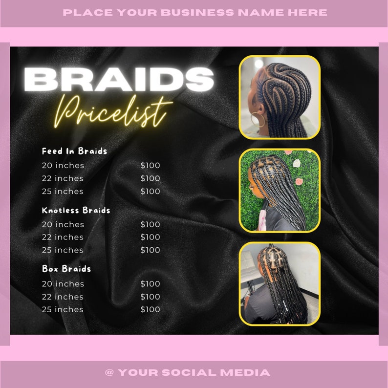 Braids Price List Flyer Templates Beauty Salon Hair Stylist Pricing DIY ...