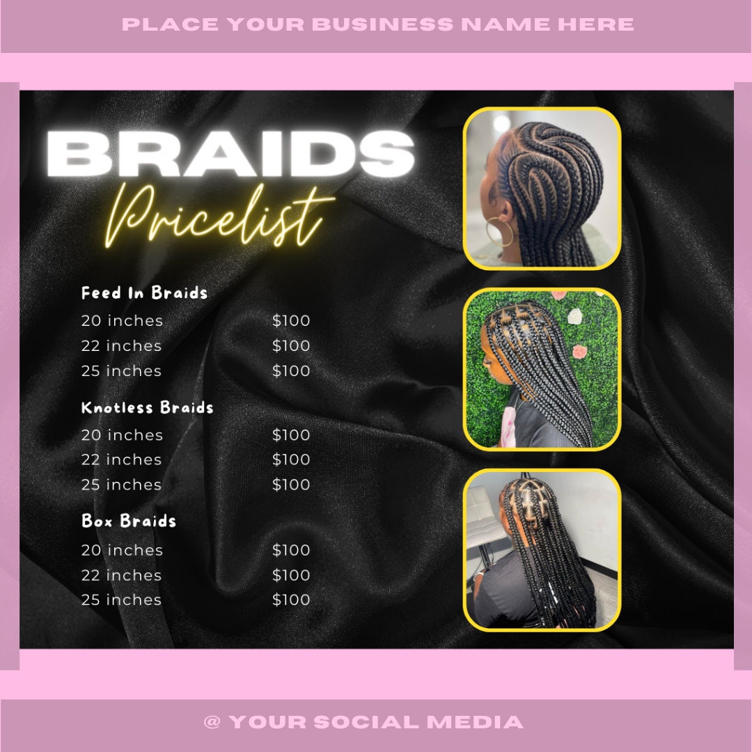 Braids Price List Flyer Templates Beauty Salon Hair Stylist Pricing DIY ...