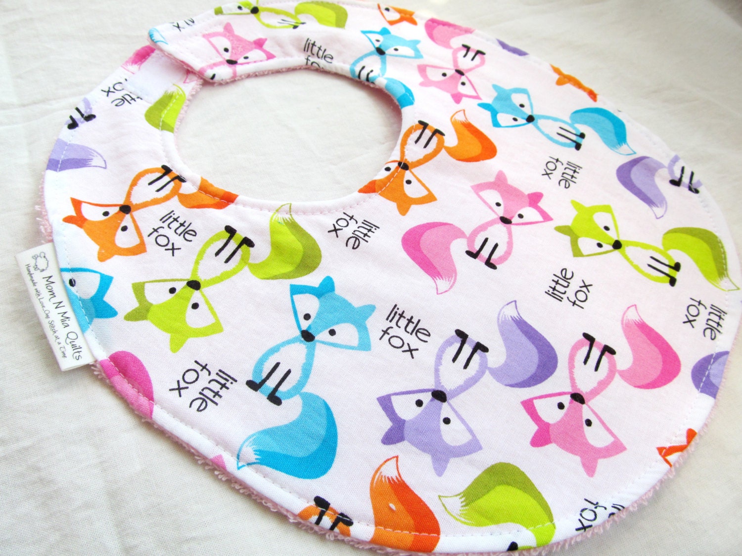 Baby Girl or Toddler Bib - Little Fox - Brightly Colored Foxes - Cotton ...