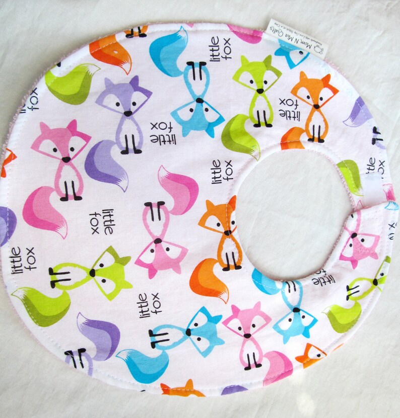 Baby Girl or Toddler Bib - Little Fox - Brightly Colored Foxes - Cotton ...
