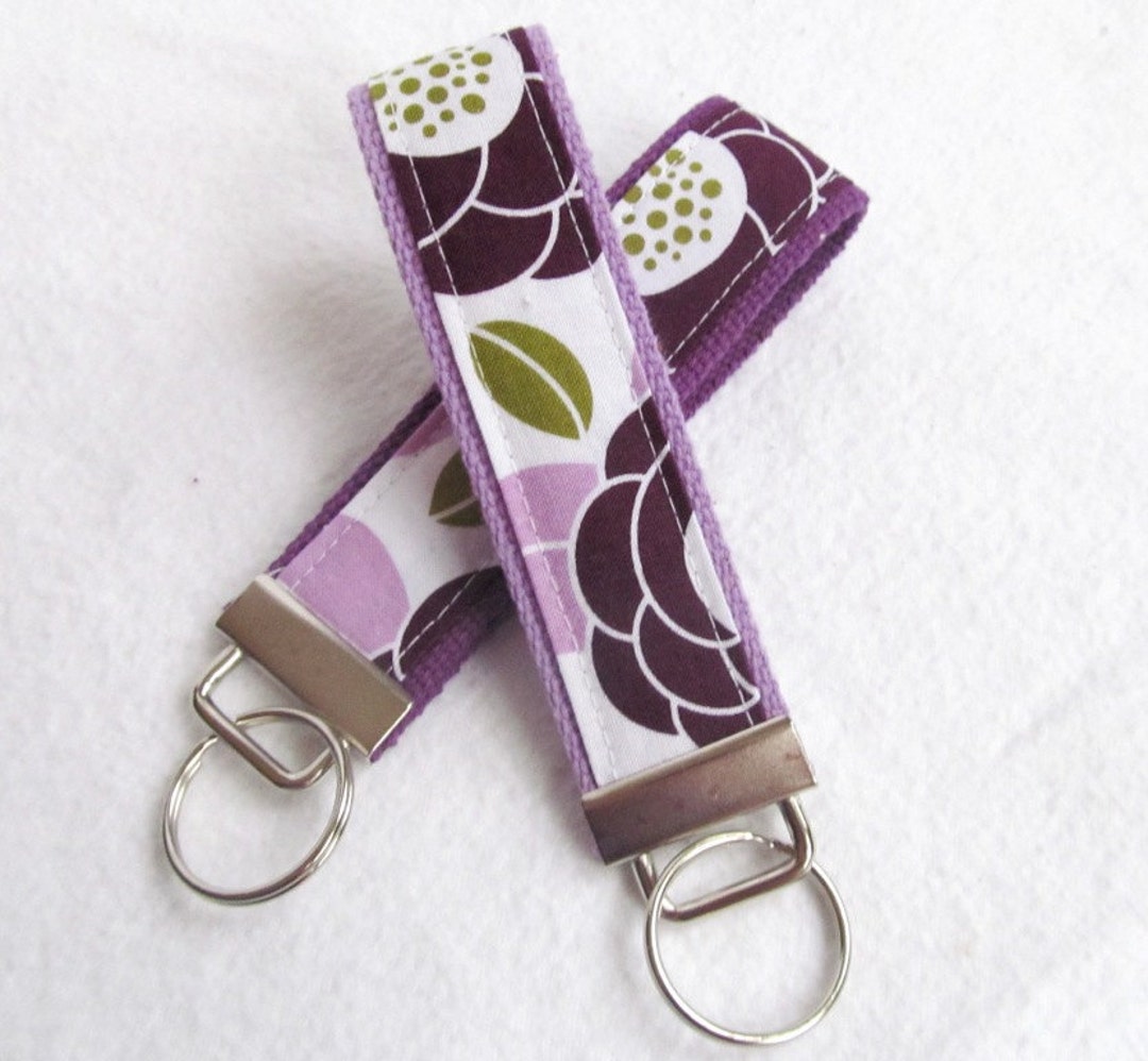 Wristlet Key Fob Key Chain in Aviary II Bloom in Lilac Fabric Keychain ...