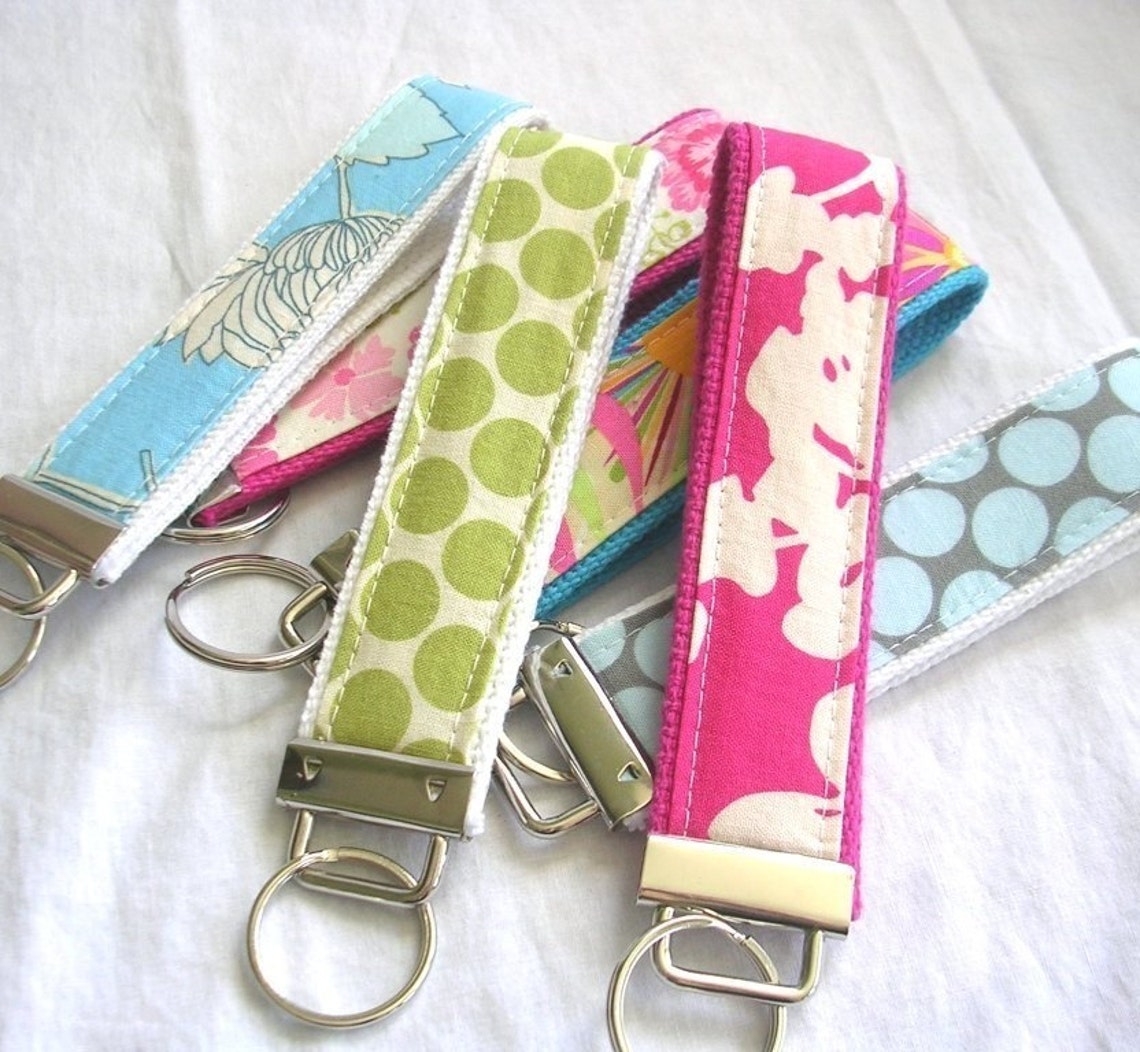 Wristlet Key Fob Key Chain in Amy Butler Full Moon Polka Dot | Etsy