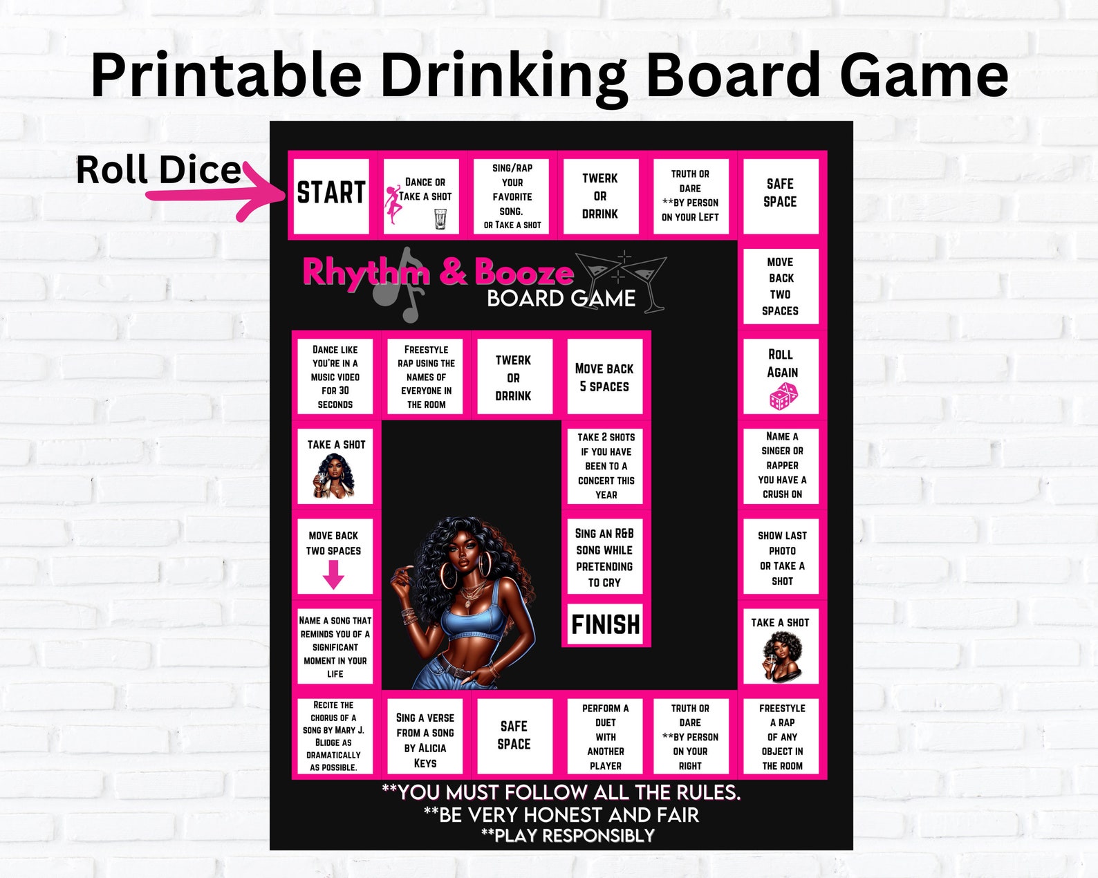 Rhythm & Booze Drinking Board Game: Editable Bachelorette Party ...