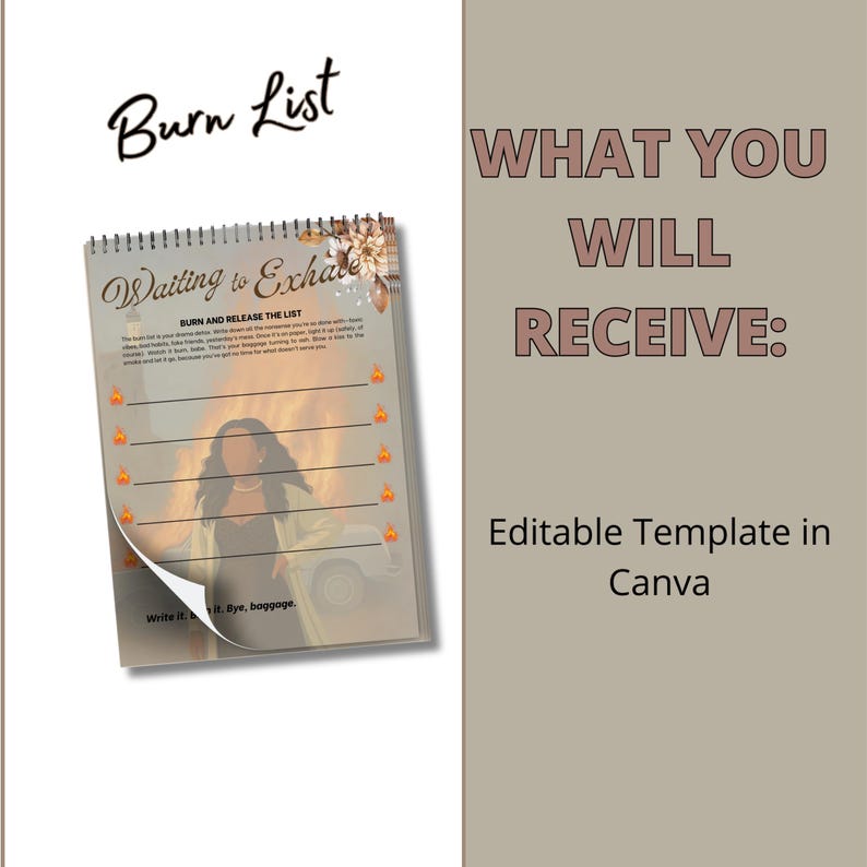 Waiting to Exhale Burn List Template: Self Care Journal Page (digital ...