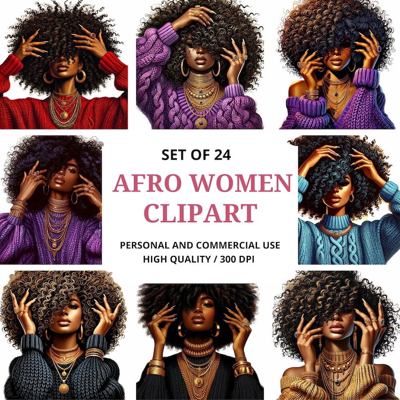 Black Girl Afro Clipart Bundle: 24 PNG Designs (digital Download) - Etsy