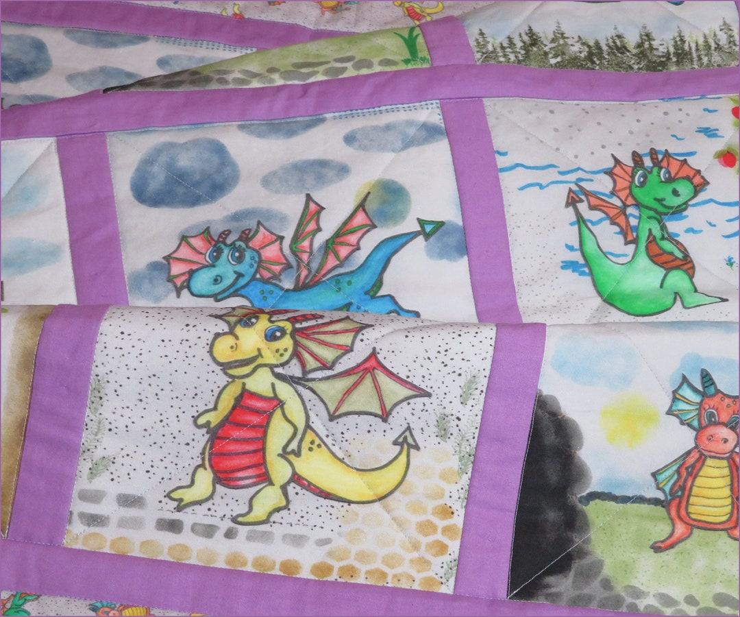 Dragons for Baby Girl Crib Quilt - Friendly Dragon Medieval Nursery ...