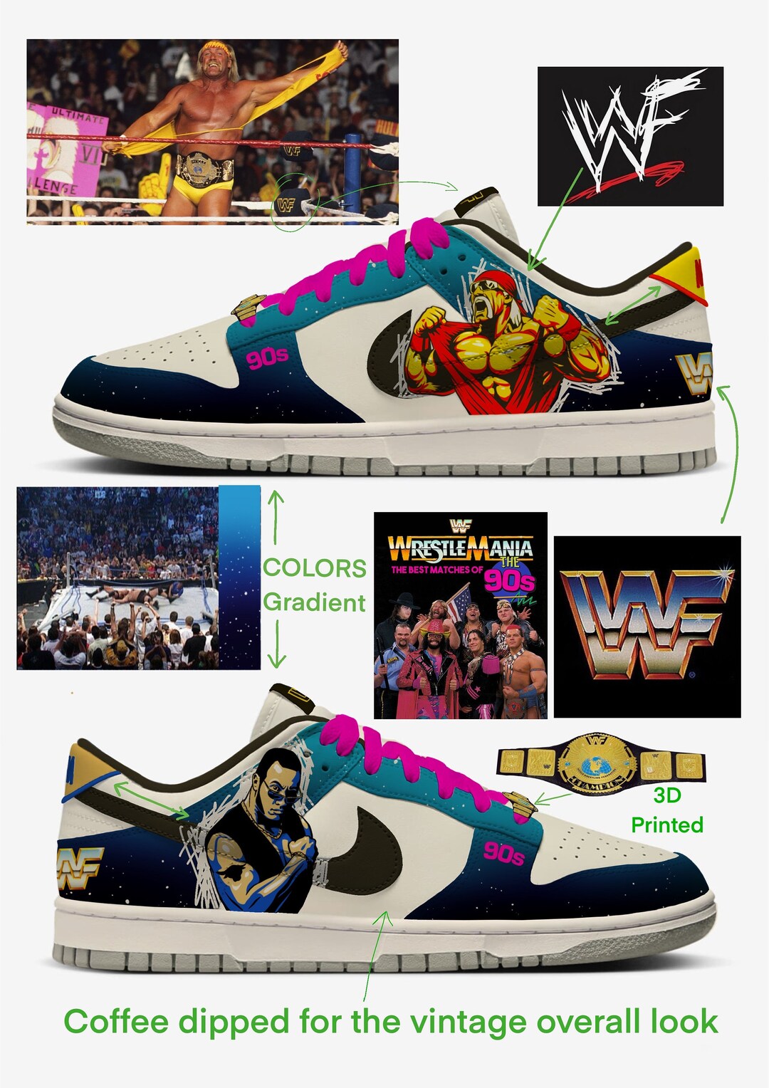 Custom Nike Dunk 90s WWF WWE Design - Etsy