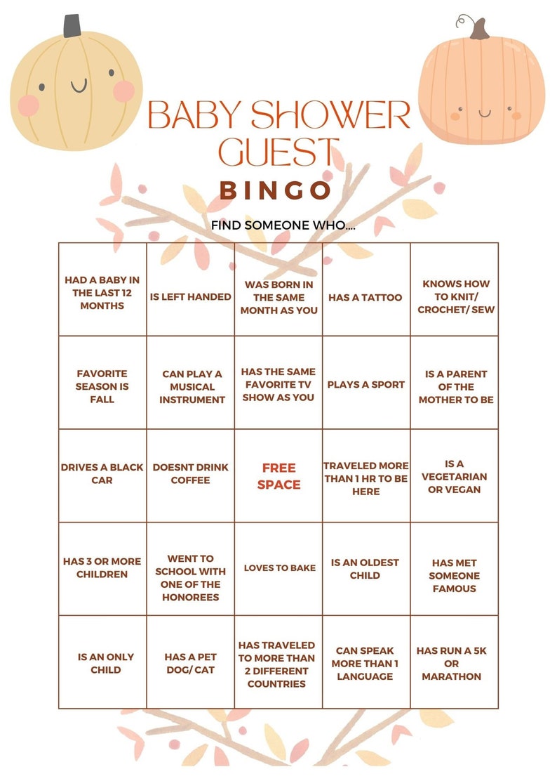 Autumn Themed Baby Shower Guest Bingo (editable) - Etsy