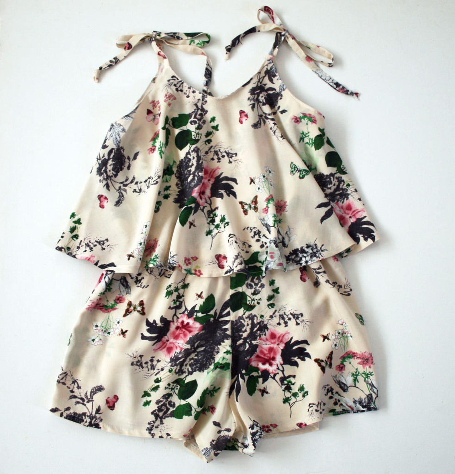 Leilani Romper With Overlay Flounce Ruffle Neckline Toddlers Girls ...