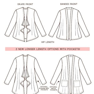 The Maple Cardigan for Women PDF Sewing Pattern Drape Front Band Front ...