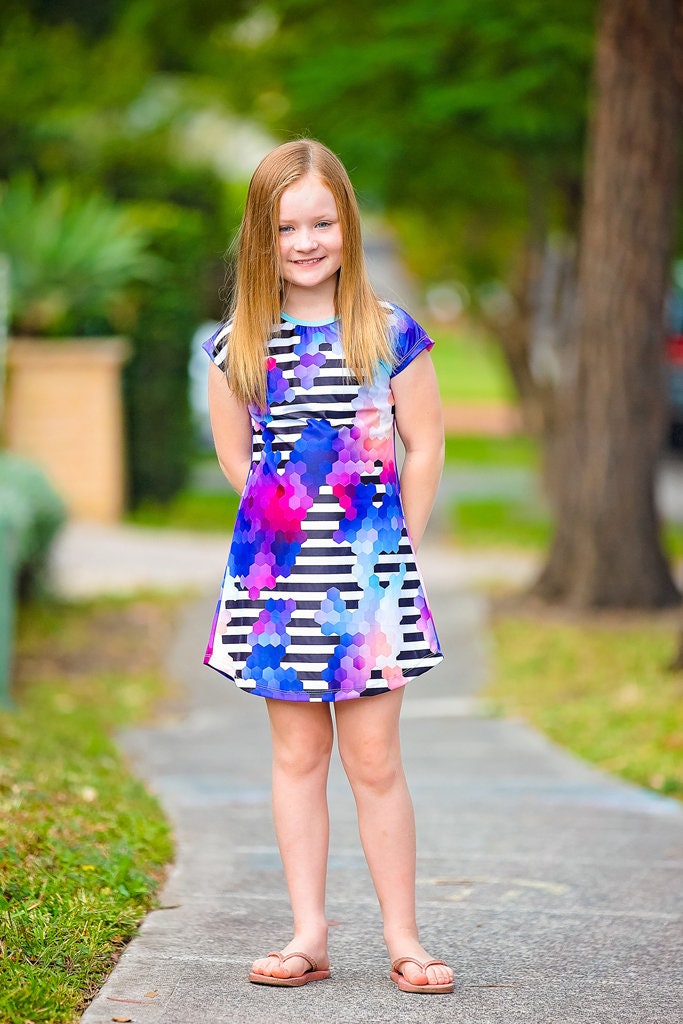 At Home A Line Tee Shirt Knit Dress for Girls PDF Sewing - Etsy