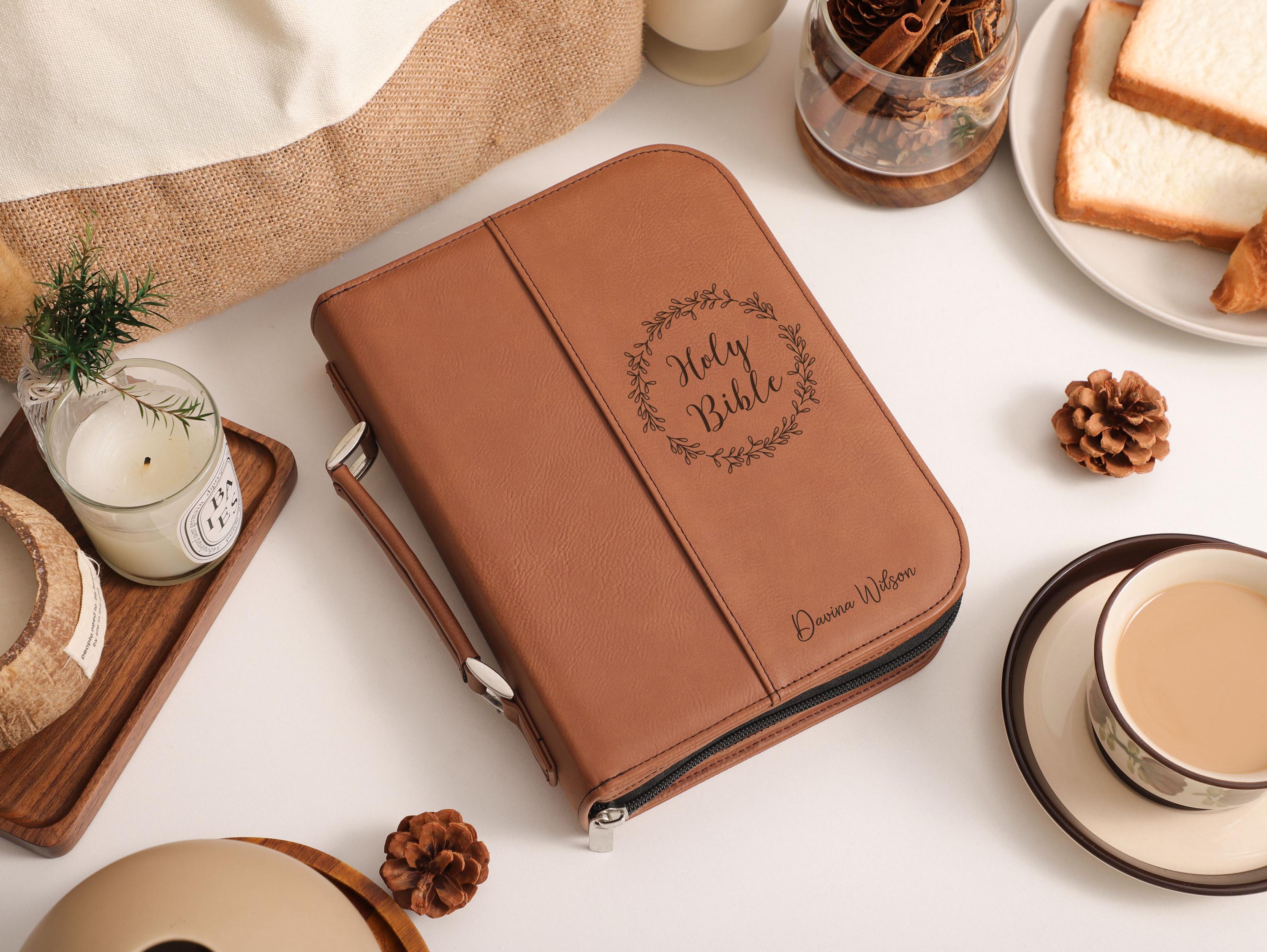 Custom Engrave Leather Bible Cover, Personalized Bible Cover, Religious ...