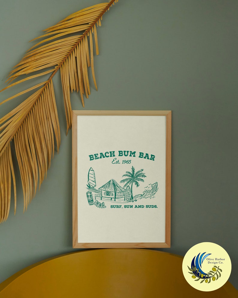 Beach Bum Bar Art Print | Beach Decor | Surf Decor | Tiki | Bar Decor ...