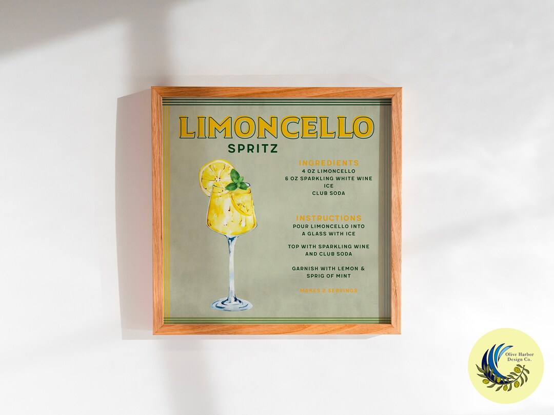 Limoncello Spritz Cocktail Recipe Art Print | Bar Cart Wall Art ...