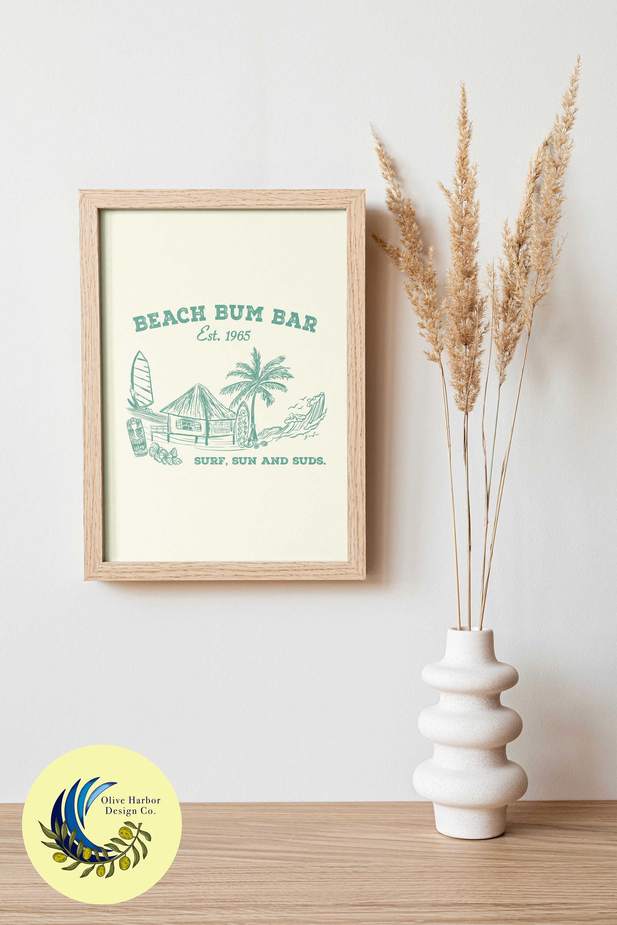 Beach Bum Bar Art Print | Beach Decor | Surf Decor | Tiki | Bar Decor ...