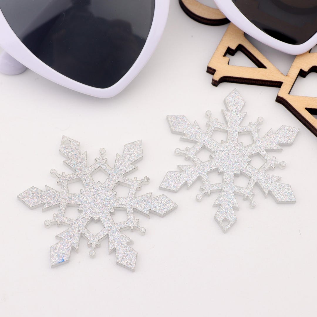Silver Glitter Snowflake Shaped Acrylic Blank, 52mm X 45mm, Sparkling ...