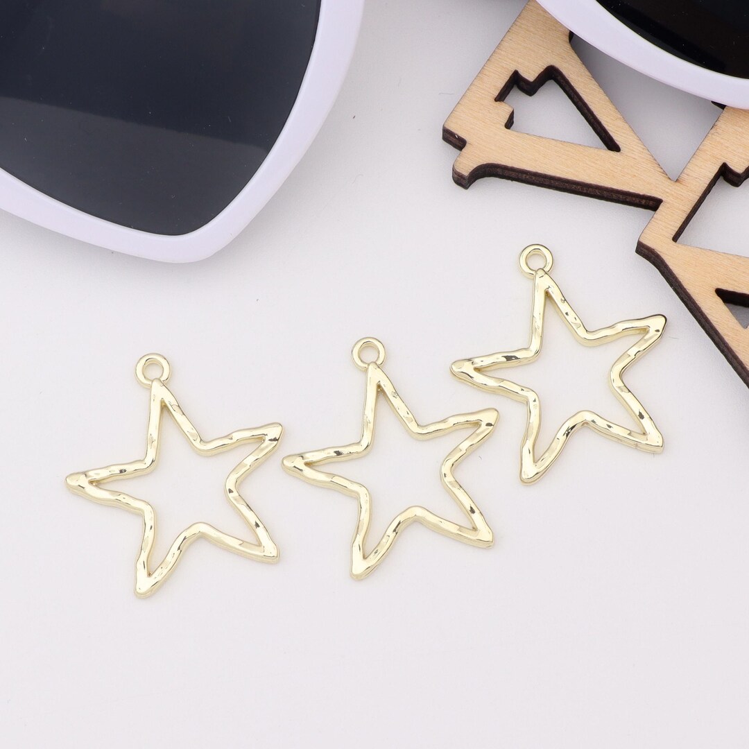 Gold Plated Hammered Star Hoop Pendant, Geometric Star Jewelry, DIY ...