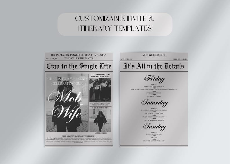 Mob Wife Bachelorette Invite & Itinerary Template | Mafia Bachelorette ...