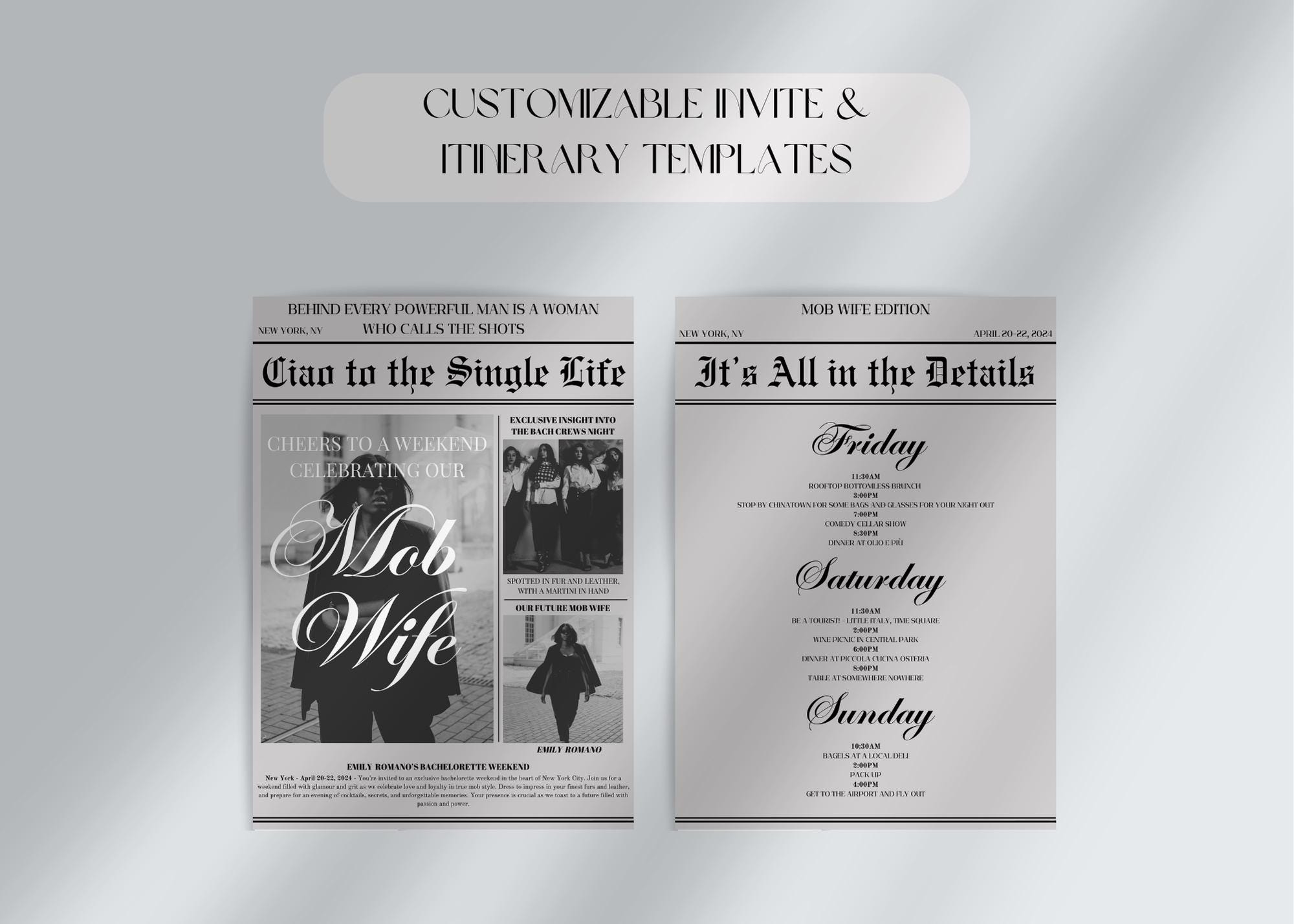 Mob Wife Bachelorette Invite & Itinerary Template | Mafia Bachelorette ...