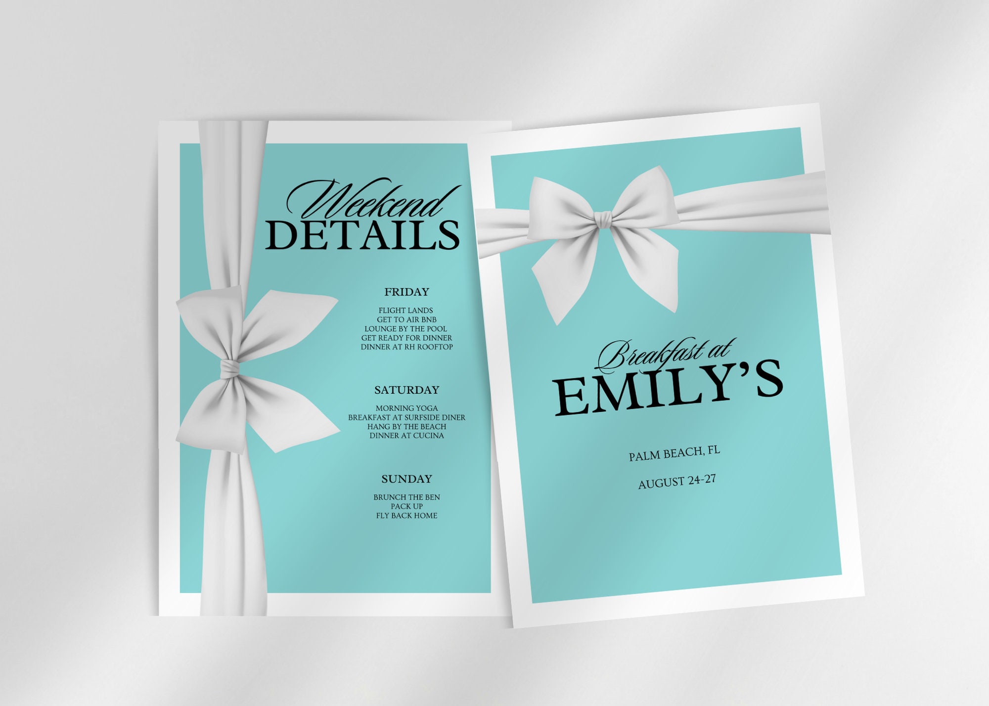 Breakfast at Tiffanys Bachelorette Invite & Itinerary | Tiffany Blue ...