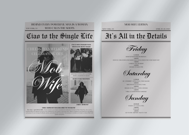 Mob Wife Bachelorette Invite & Itinerary Template | Mafia Bachelorette ...