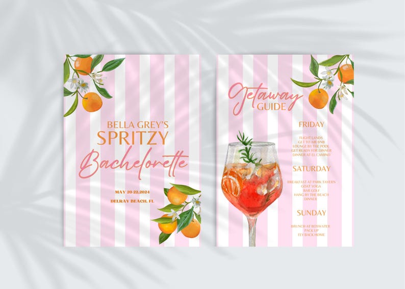 Love at First Spritz Bachelorette Party Invite & Itinerary Template ...
