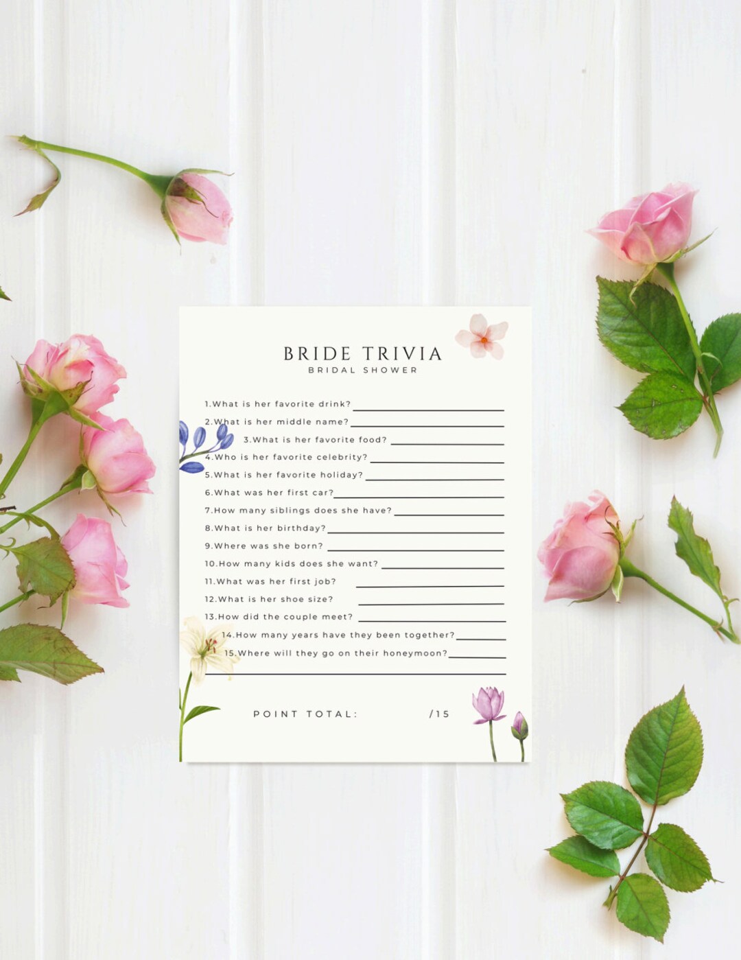 Bridal Shower Trivia |15 Questions About the Bride| Floral Bride Games ...