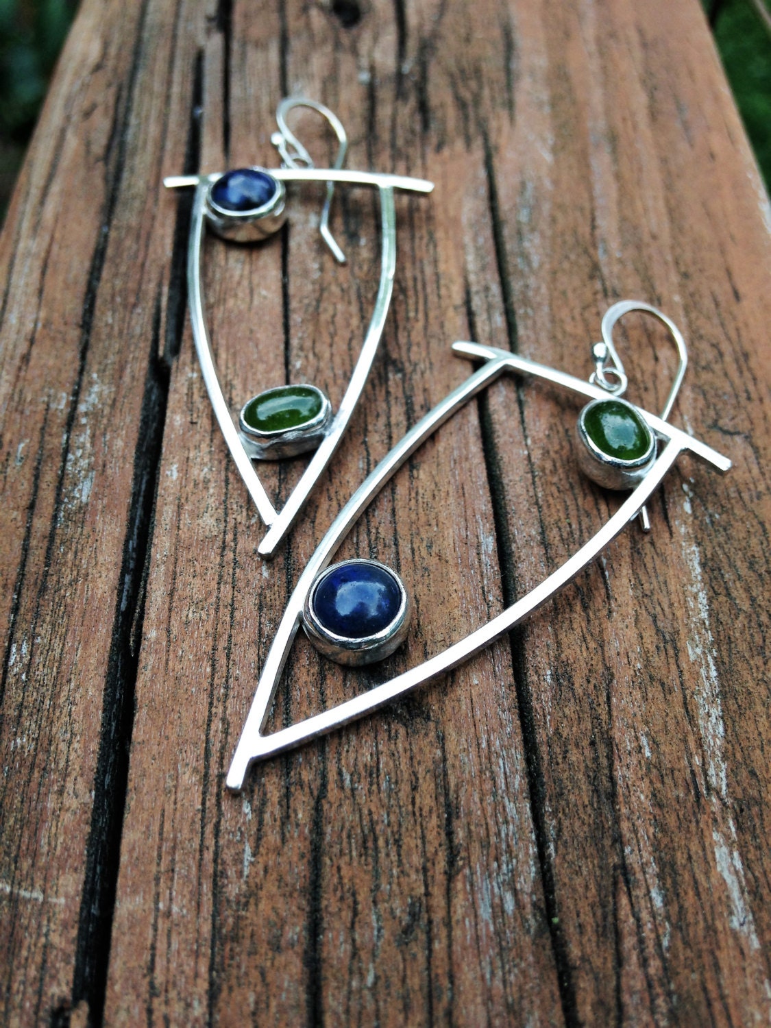 Open Silver Shields With Jade and Sodalite Sterling Silver - Etsy