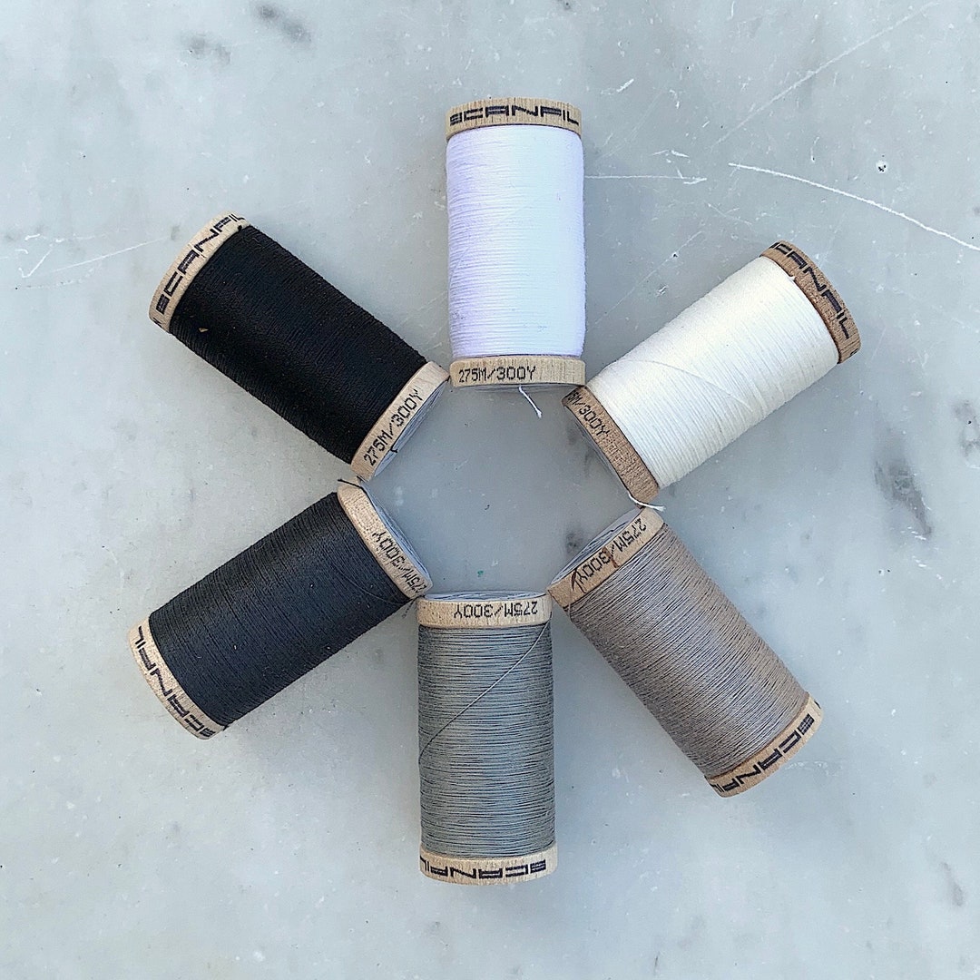 Black, White, Grey Thread, Scanfil 100% Organic Cotton Thread Wooden ...