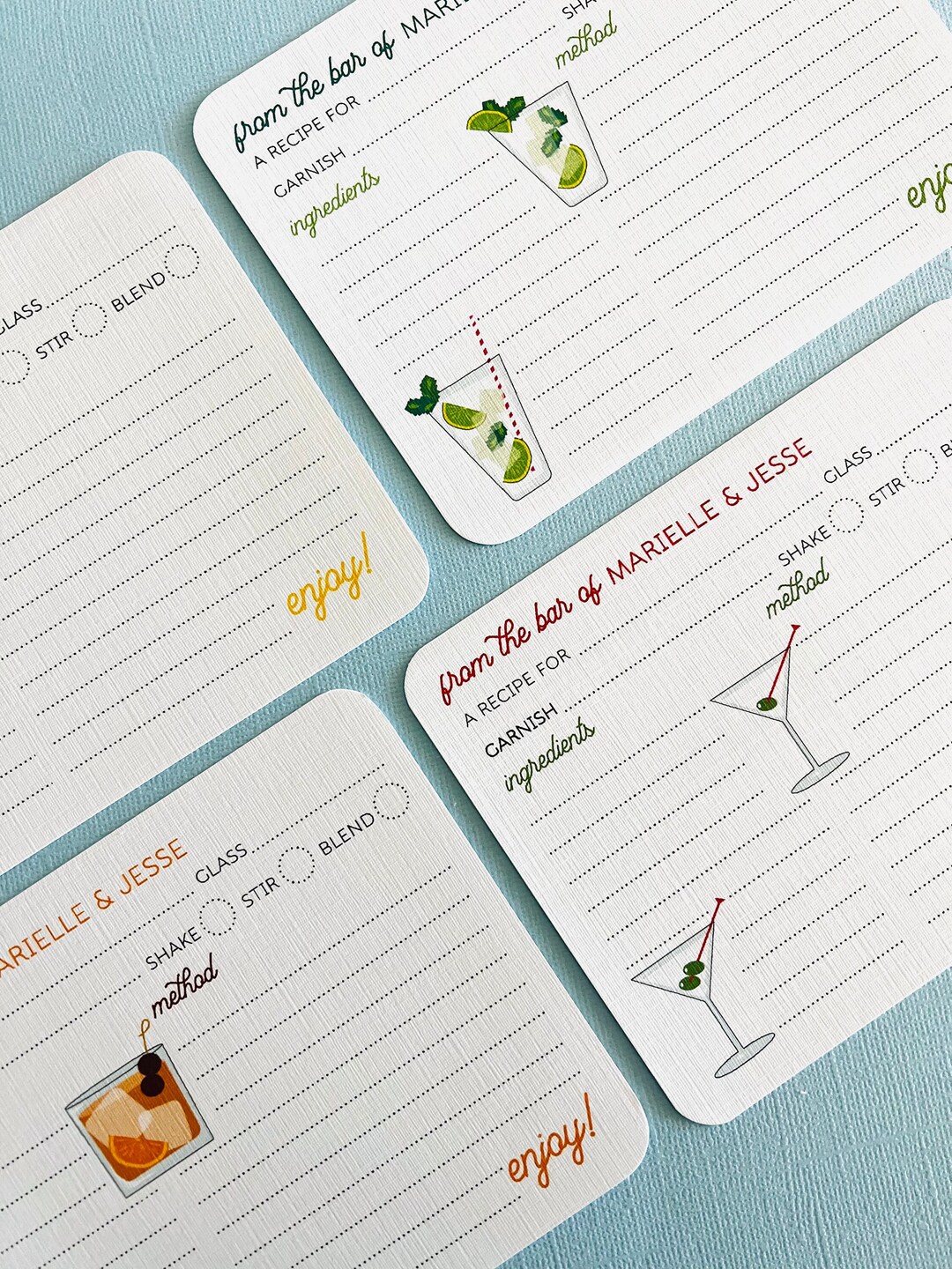 Cocktail Recipe Cards - Personalized Recipe Cards, Set of 20 ...