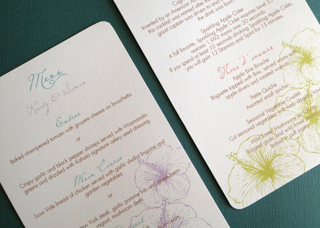 Vintage Hawaiian Wedding Menus, Paper Menus, Printed Menus, Destination ...