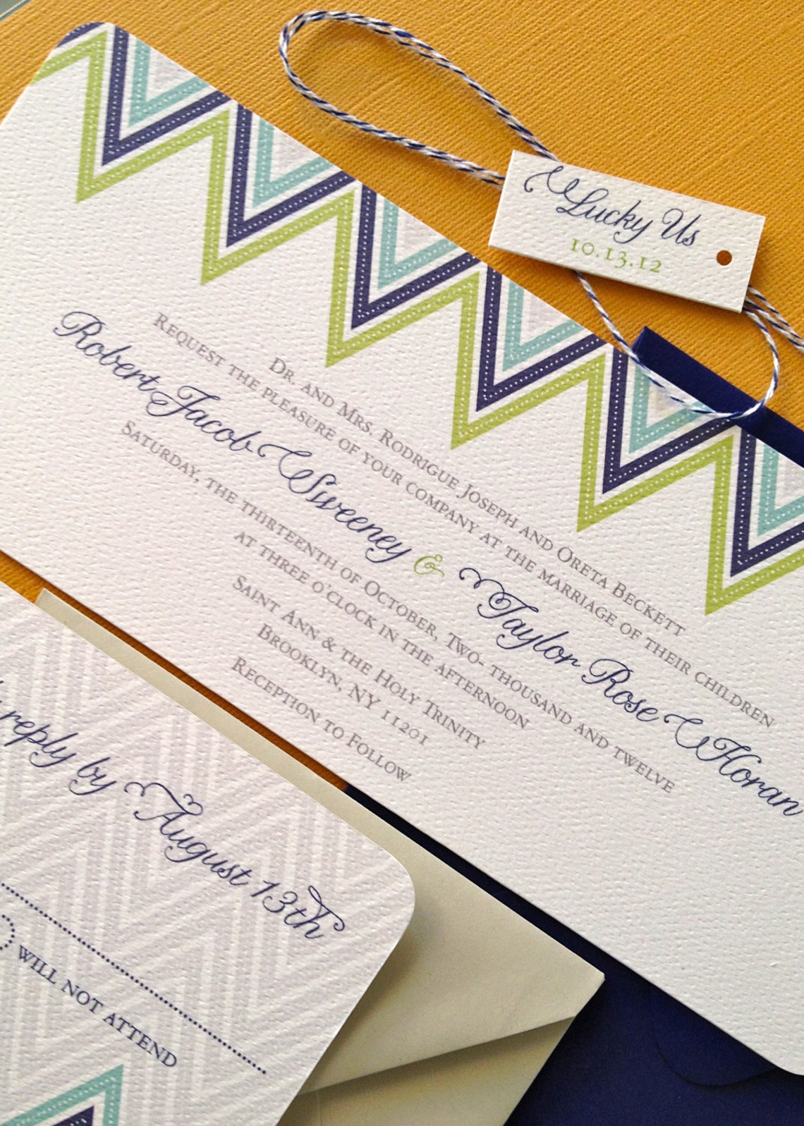 Lucky Us- Invitation Sample, Invitation Set, Invitation Suite, Chevron ...