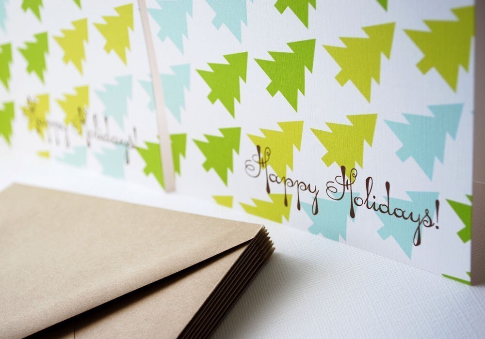 Happy Holidays- Tree Pattern, Greeting Card, Retro Christmas Card ...