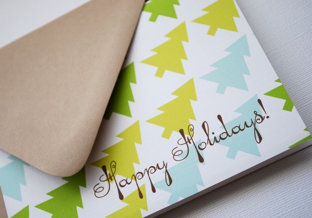 Happy Holidays- Tree Pattern, Greeting Card, Retro Christmas Card ...