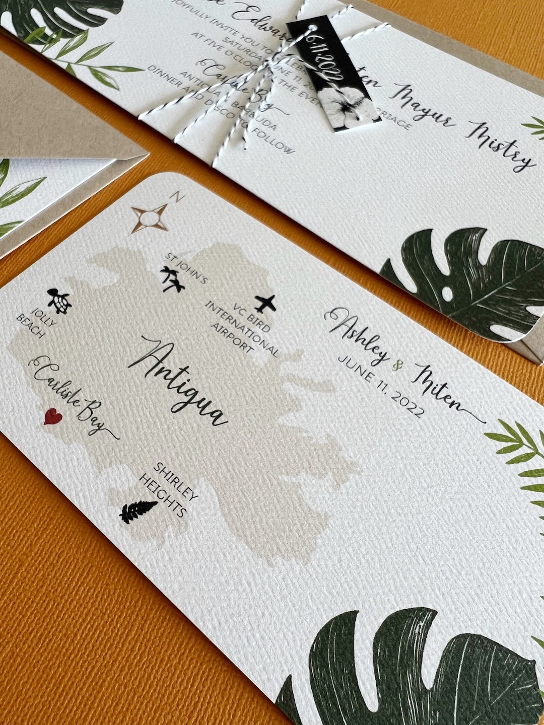 Palm Tropical Wedding Invitation, Modern, Destination, Beach, Island ...
