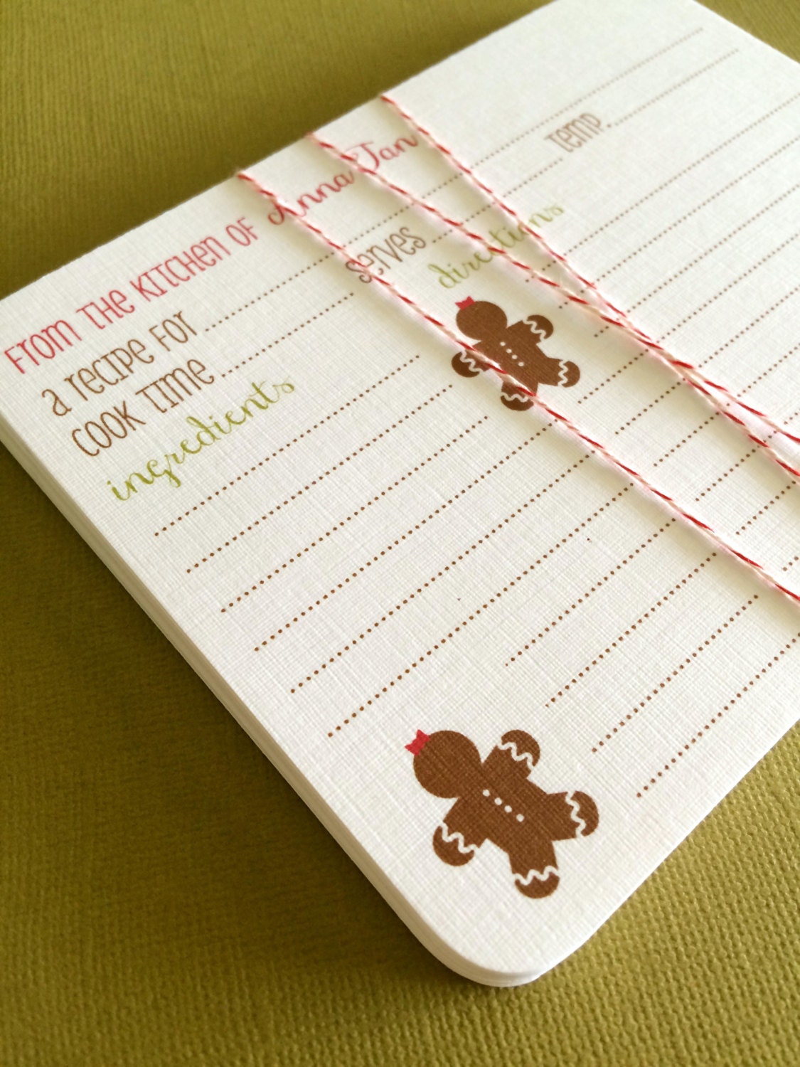 Gingerbread Personalized Recipe Cards Set of 20 - Etsy