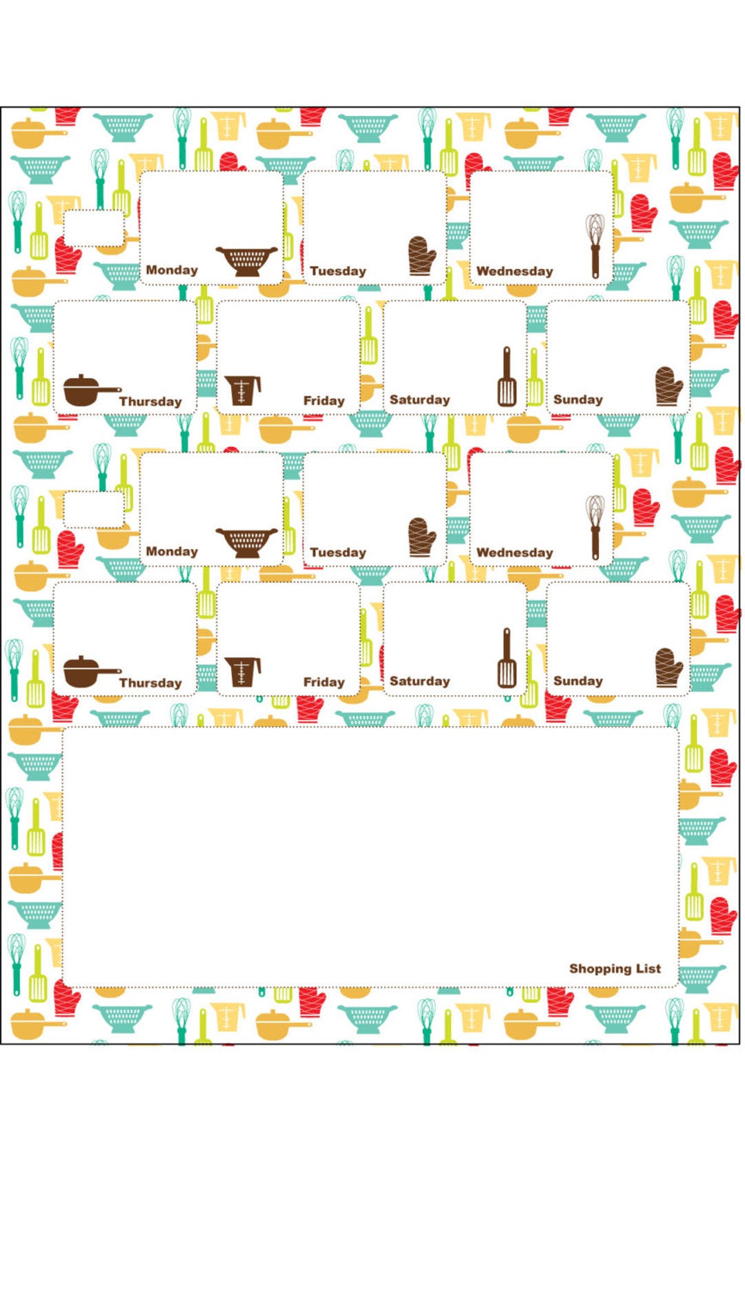 Kitchen Tools- Poster Size Meal Planner, 15x19 - Etsy