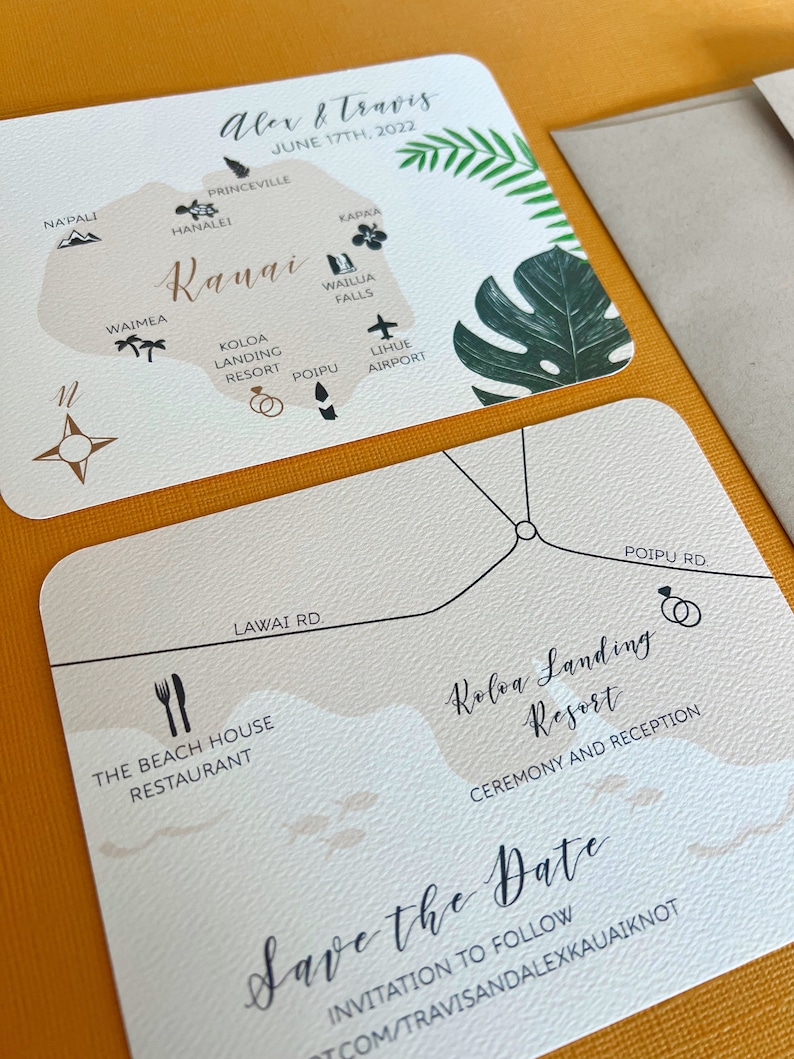 Tropical Hawaiian Island Save the Date, Destination Wedding, Invitation ...